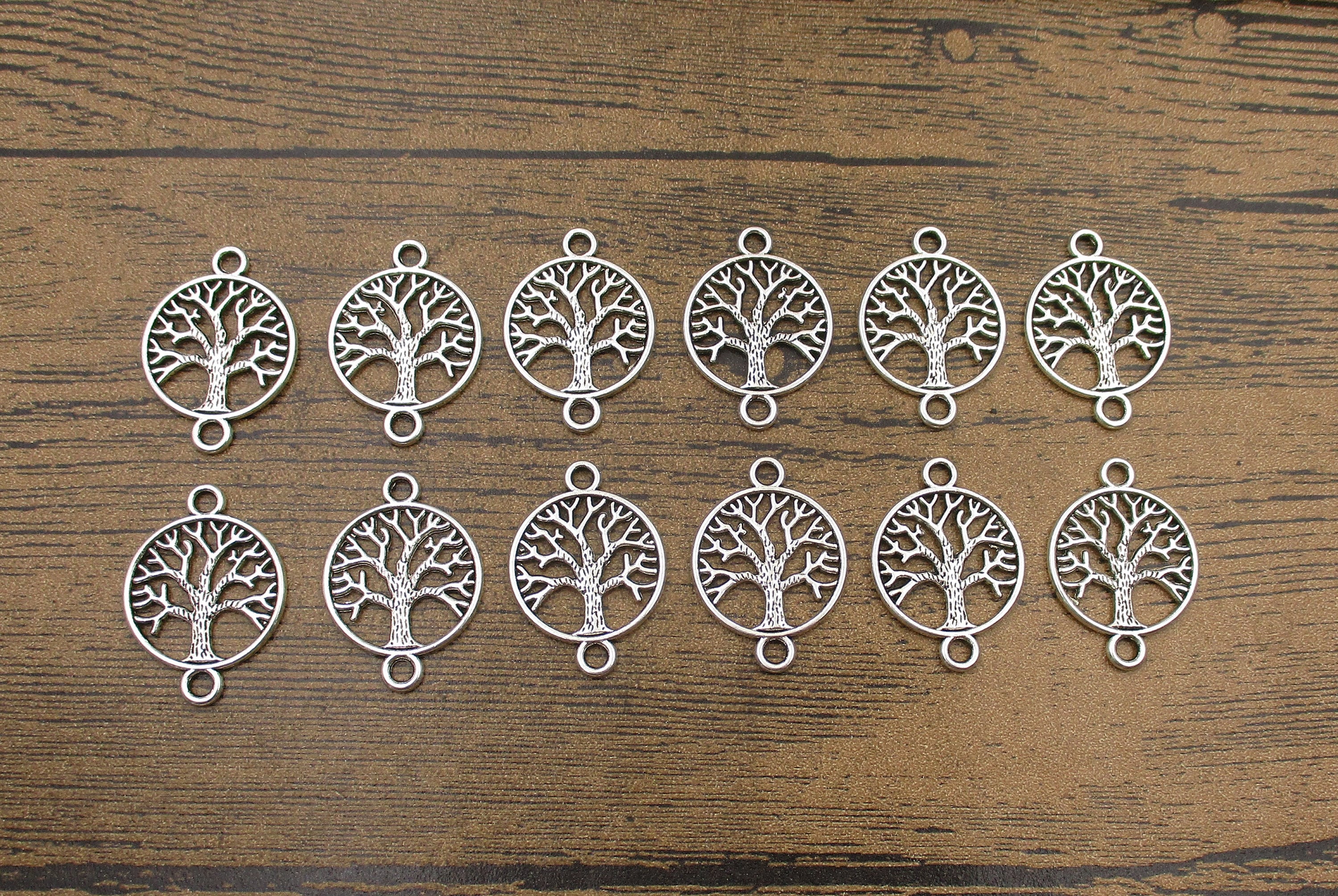 20 Round Tree Connector Charmsantique Silver Tonedouble - Etsy