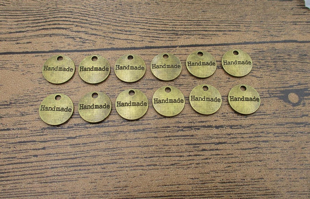 12 Handmade Charms,antique Bronze Tone,round Tags Double Sided-rs935 - Etsy