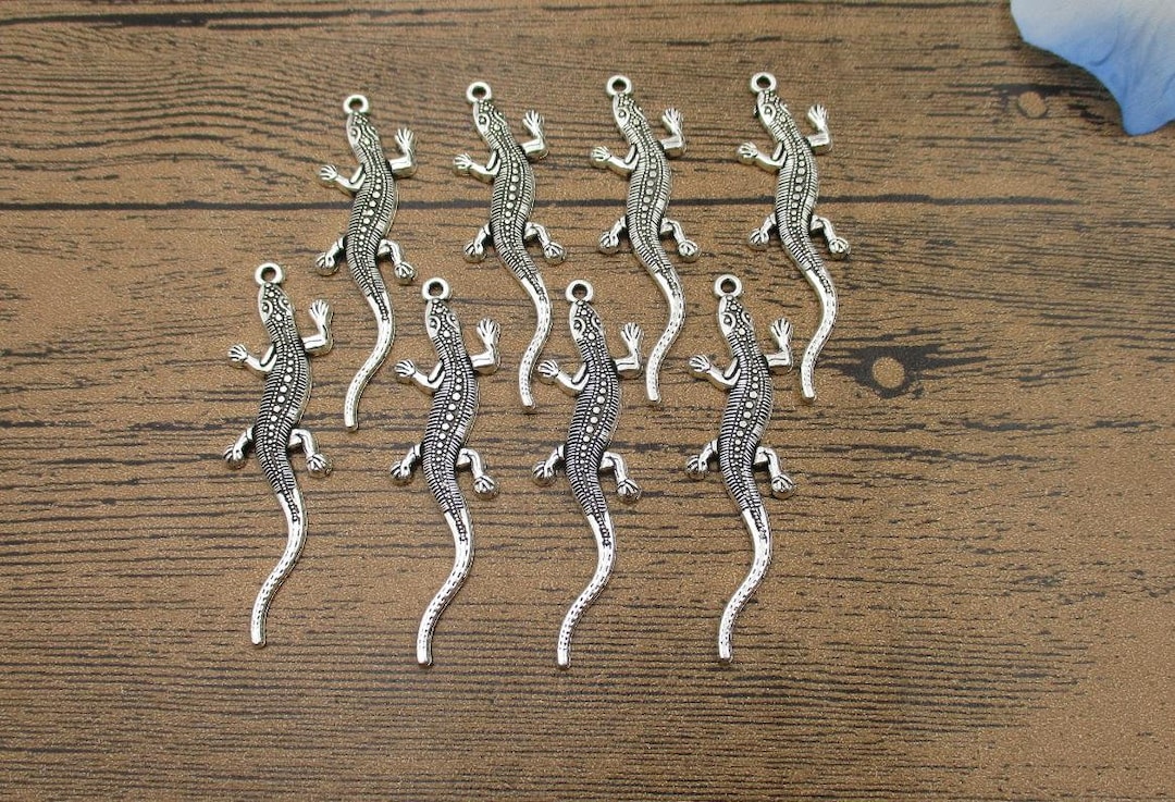 8 Lizard Charms,antique Silver Tone-rs944 - Etsy