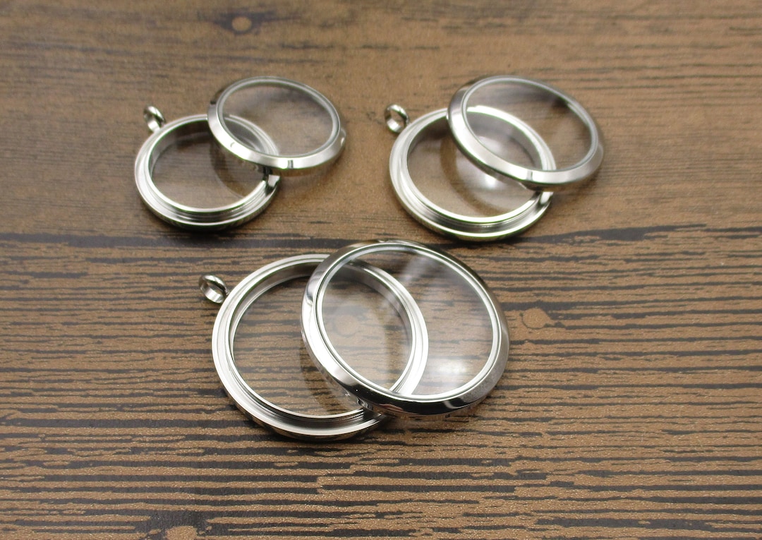 1 Stainless Steel Round Glass Floating Locket Pendant,rotate to Open,3 ...