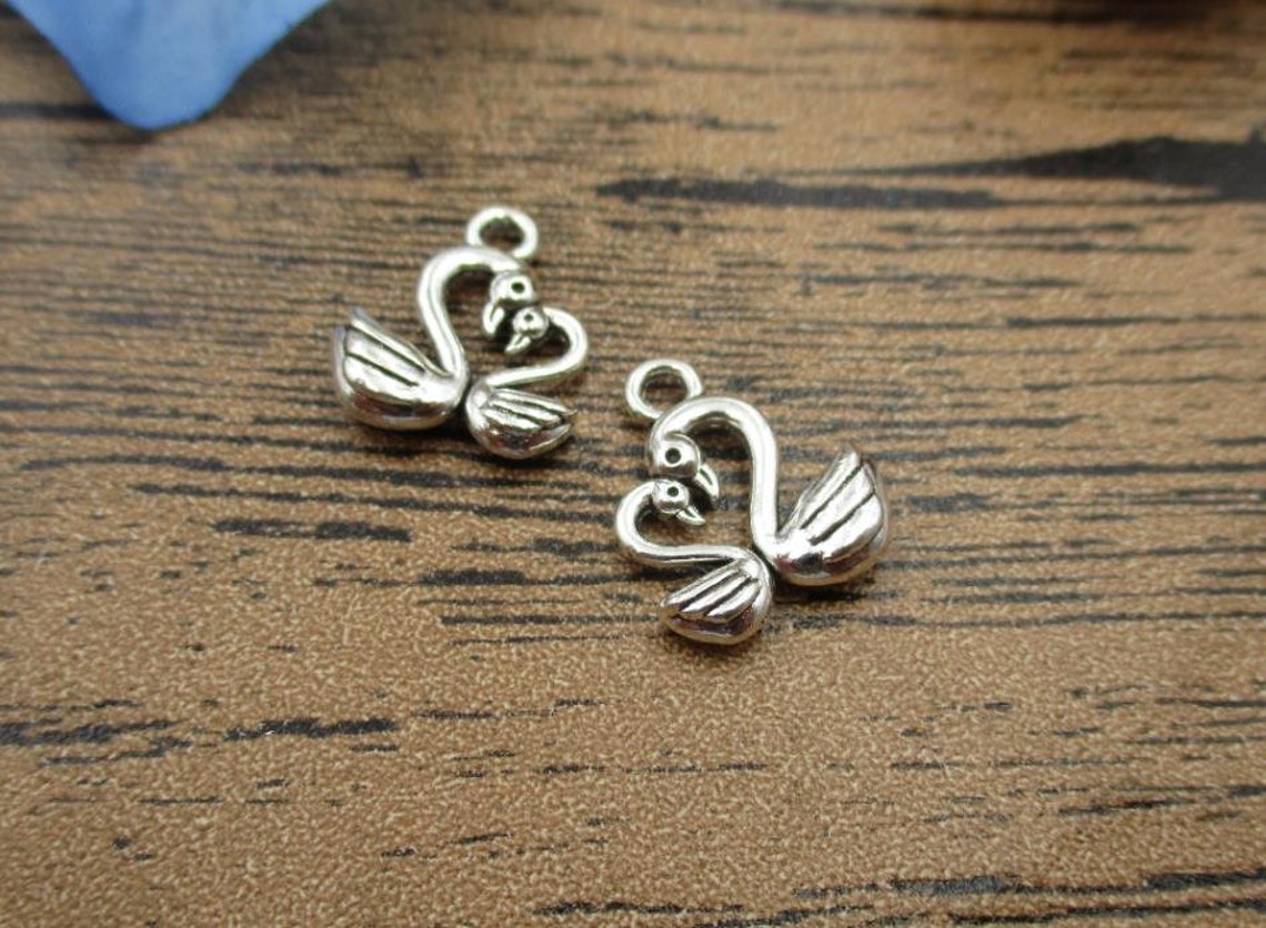 20 Double Swan Charms,antique Silver Tone Double Sided-rs867 - Etsy