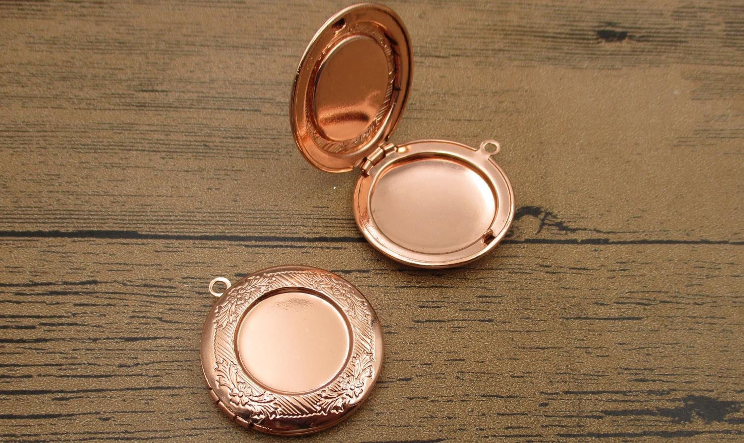 2 Round Bezel Photo Lockets Match 20mm Cabochon Setrose Gold - Etsy