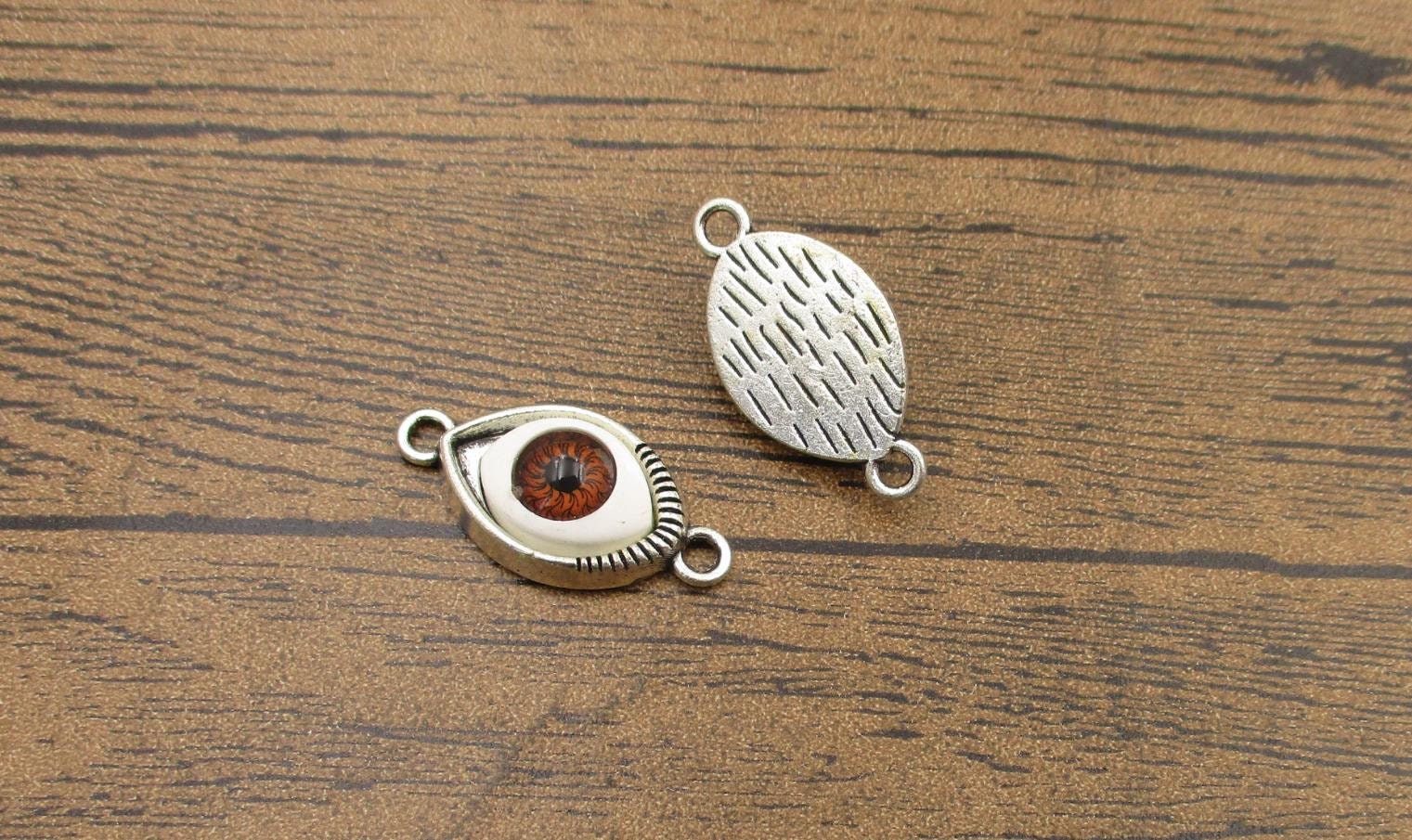 4 Brown Eye Connector Charmsresin Eyesantique Silver | Etsy