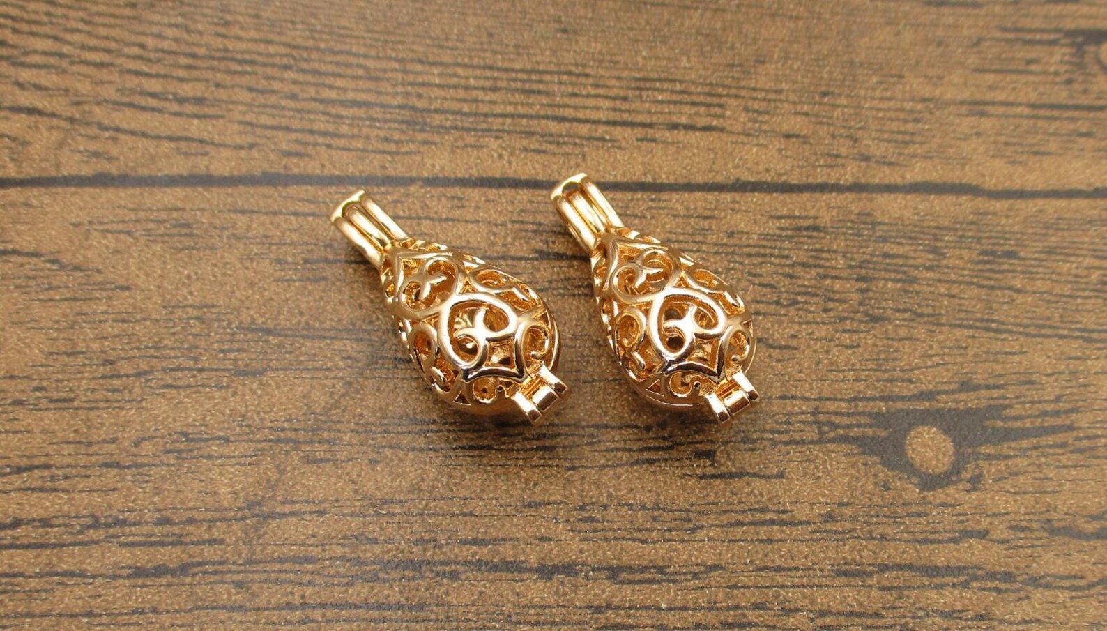 2 Filigree Cage Locket Pendantmetal Hollowedkc Gold | Etsy