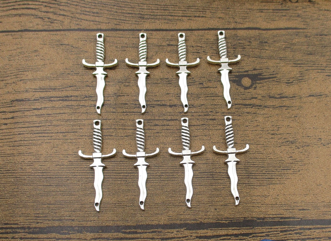 8 Sword Charms,antique Silver Tone 2 Sided 2 Loops-rs1332 - Etsy