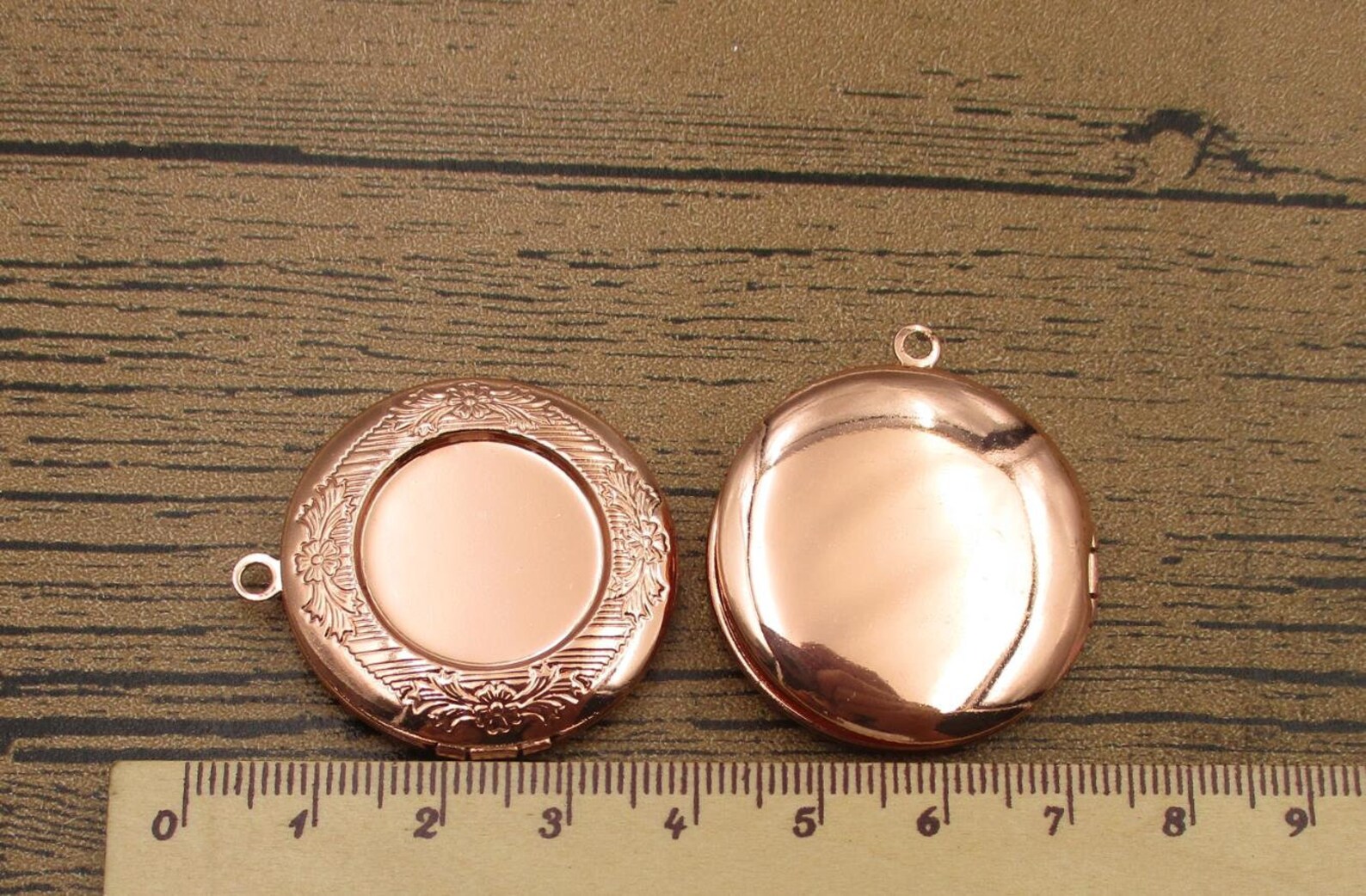 2 Round Bezel Photo Lockets Match 20mm Cabochon Setrose Gold - Etsy