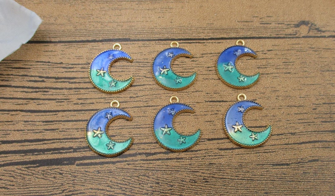 6 Blue Moon and Stars,enamel Charms-rs1079 - Etsy
