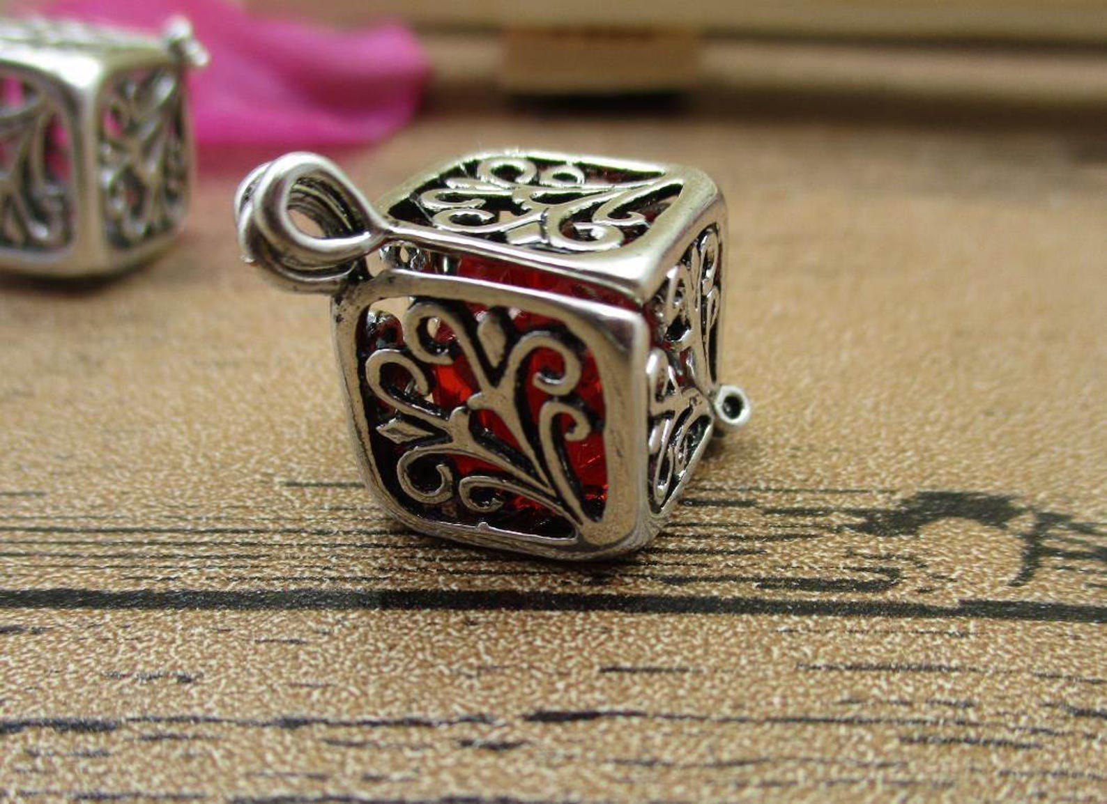 2 Cube Cage Pendants Small Cube Cage Charm for 8mm Pearls or - Etsy