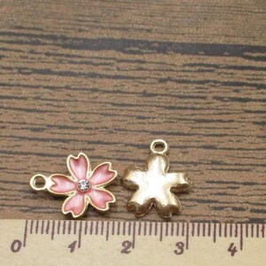 8 Sakura Charms,pink Plated Enamel With a Diamond-rs965 - Etsy