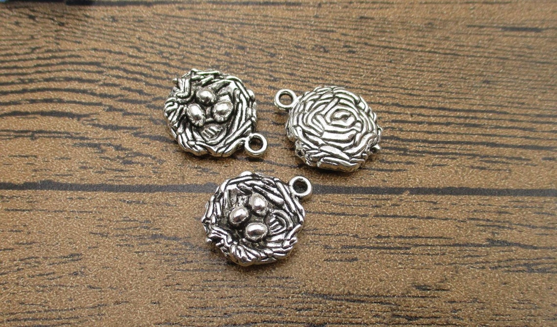 12 Bird Nest Charms,antique Silver Tone With 3 Eggs -RS1176 - Etsy