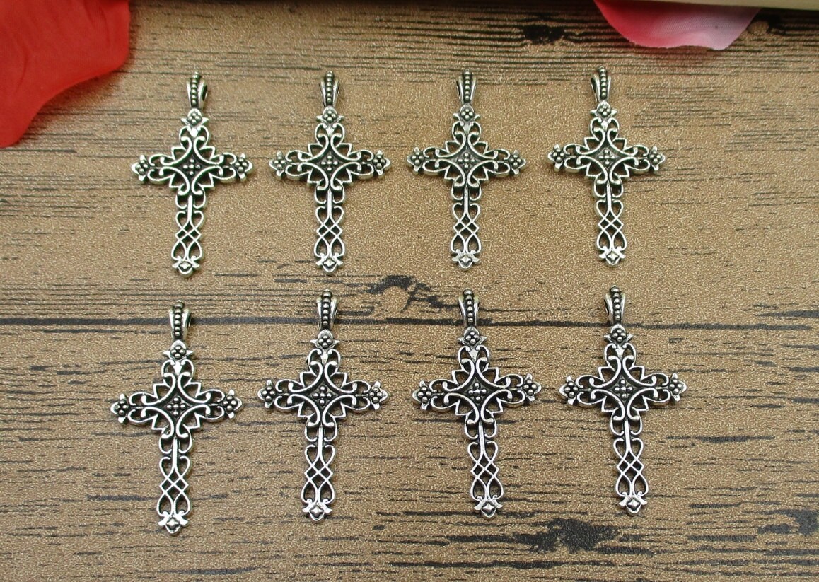 8 Filigree Cross CharmsAntique Silver Tone-RS284 | Etsy