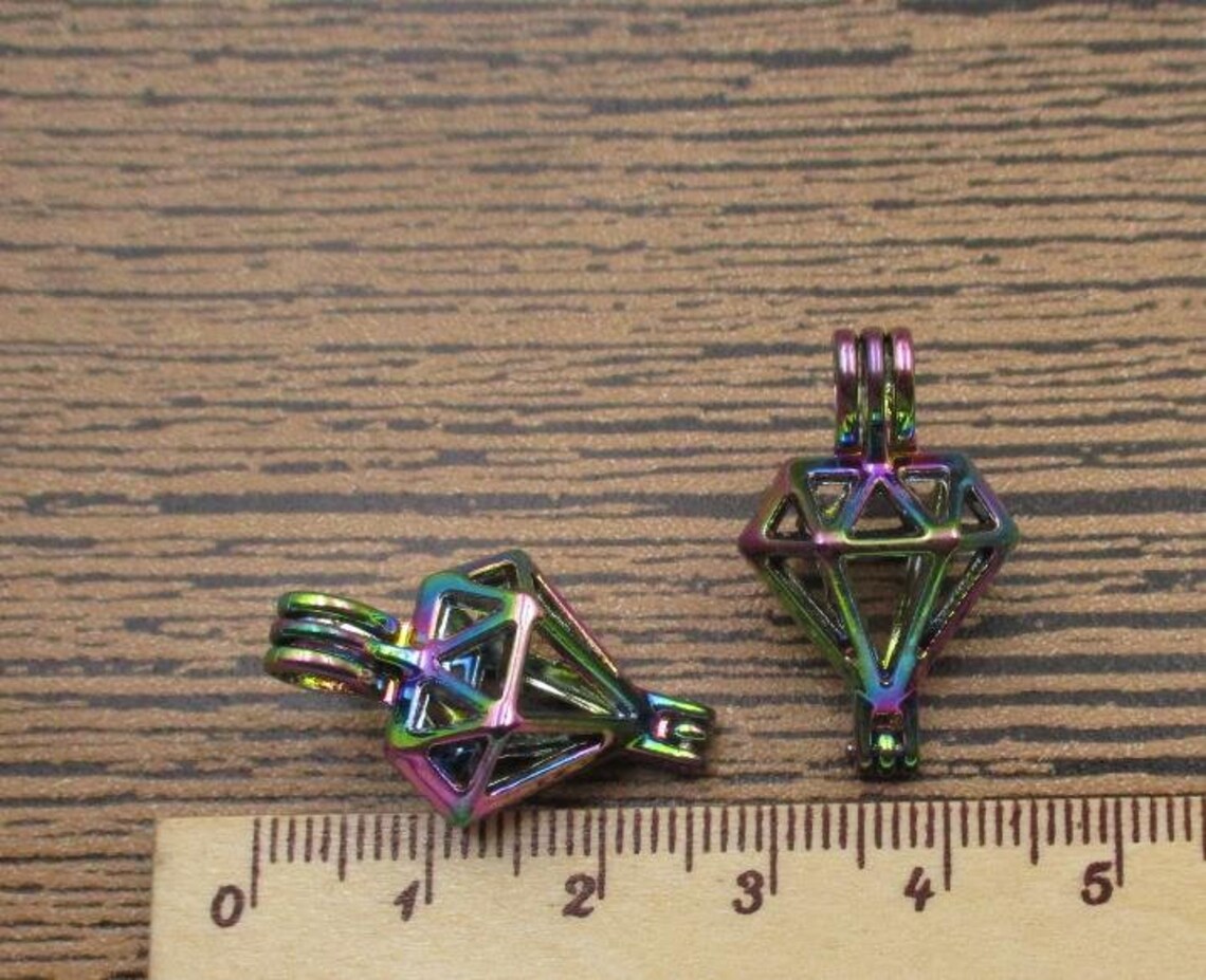 2 Diamond Cage Pendantshollow Filigree Cage Charms - Etsy