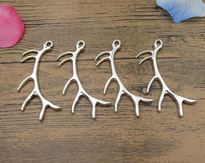 5pcs Antler Charm Deer Large Charms Animal Charms Antique Silver Tone ...