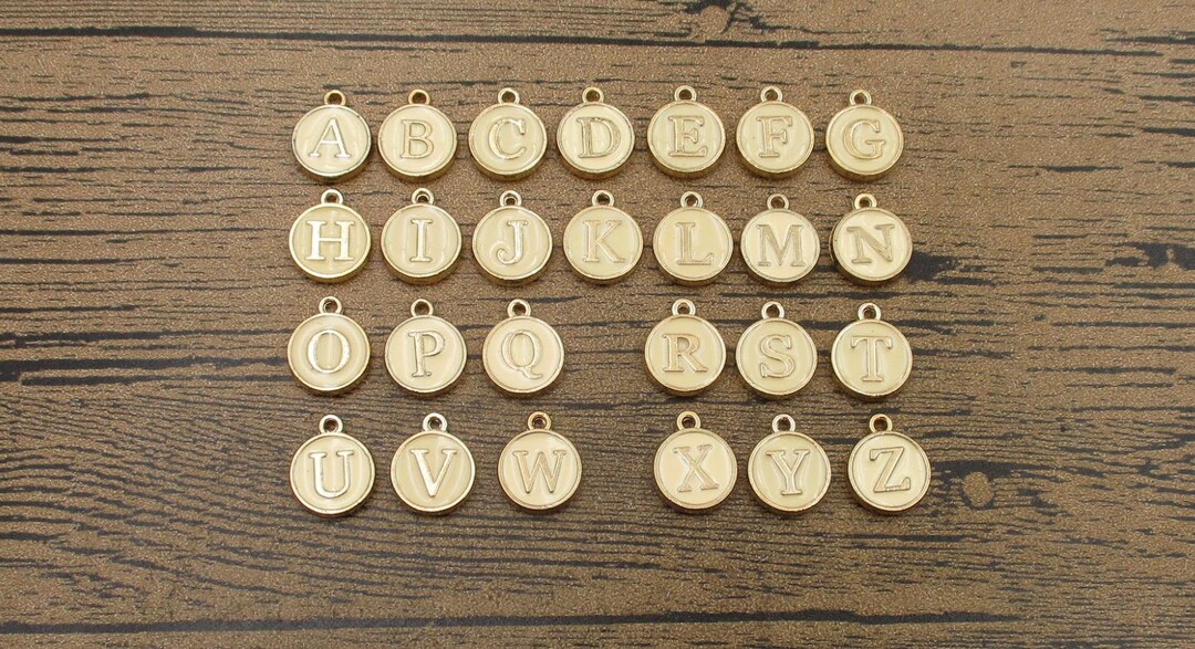 A Set Alphabet Letter Charms,double Sided Champagne Enamel Plated ...