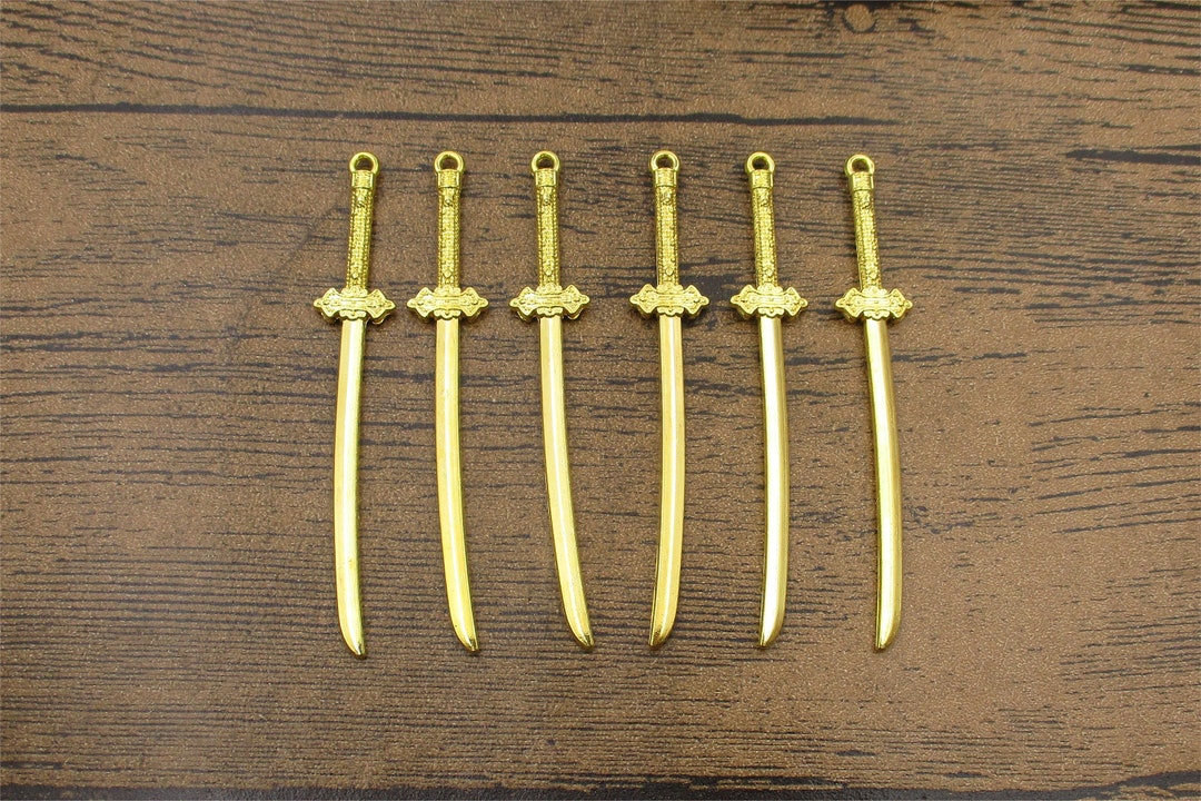6 Samurai Sword Charms,gold Color 2 Sided-rs1366 - Etsy