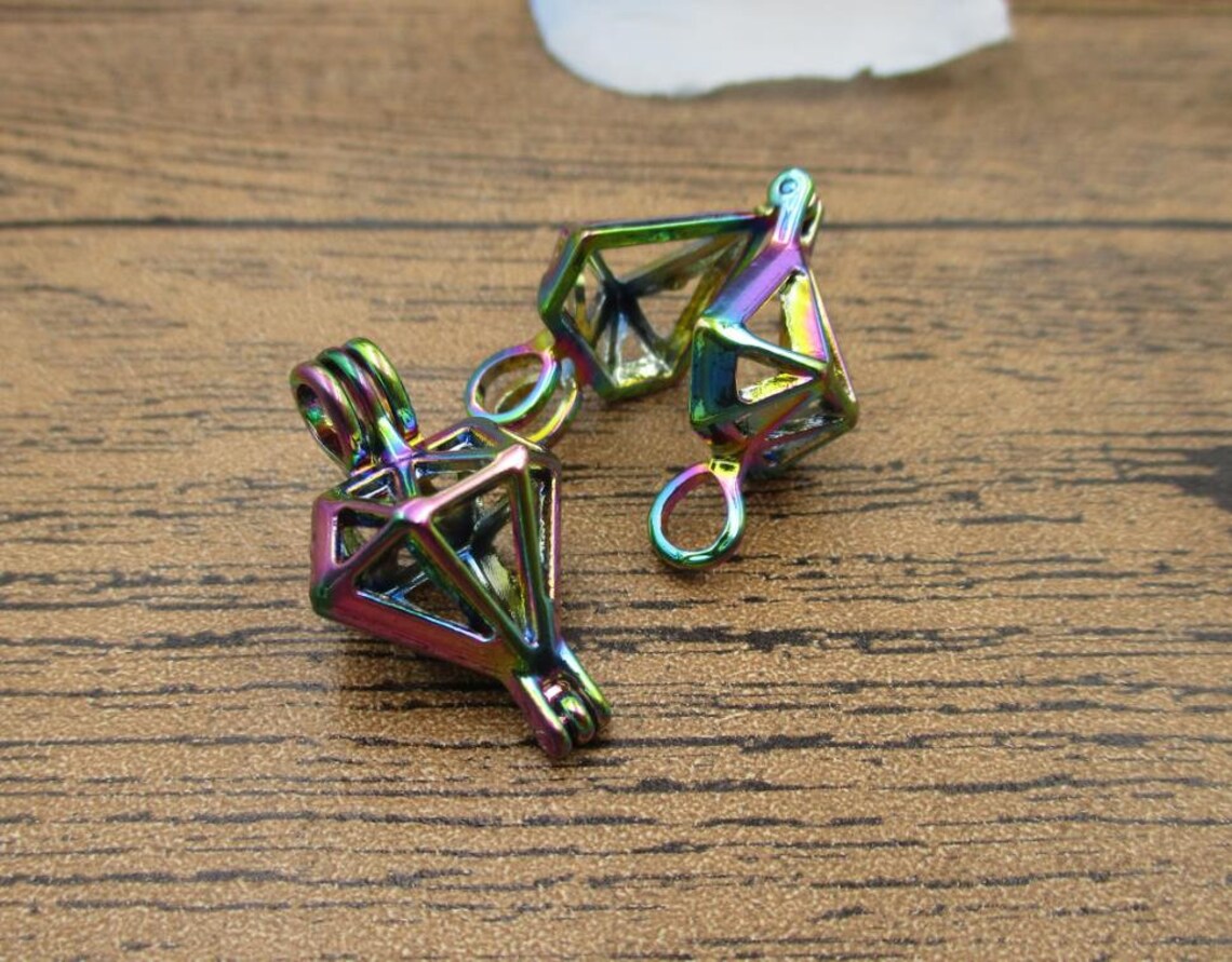 2 Diamond Cage Pendantshollow Filigree Cage Charms - Etsy