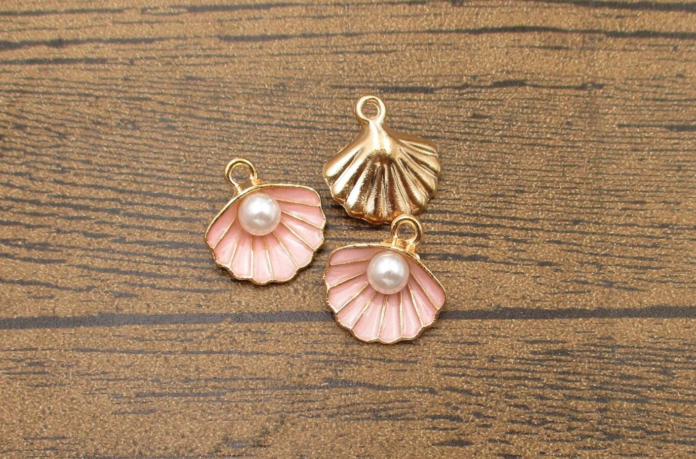 8 Pearl in Oyster Shell Charmspink Enamel-rs1220 - Etsy