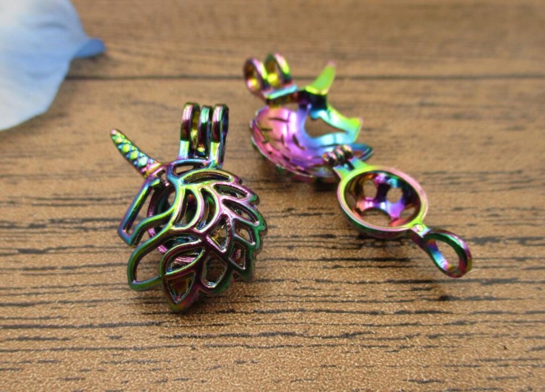 2 Unicorn Head Pearl Cage Pendants for 8mm Beads,rainbow Color-ts159 - Etsy