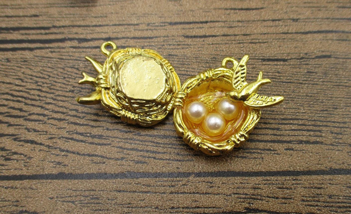 4 Bird Nest Charms ,gold Color With 3 Pearls -RS125 - Etsy