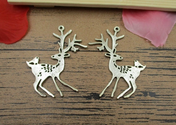 6 Large Deer Charmsantique Silver Tonedouble Sided-rs355 | Etsy
