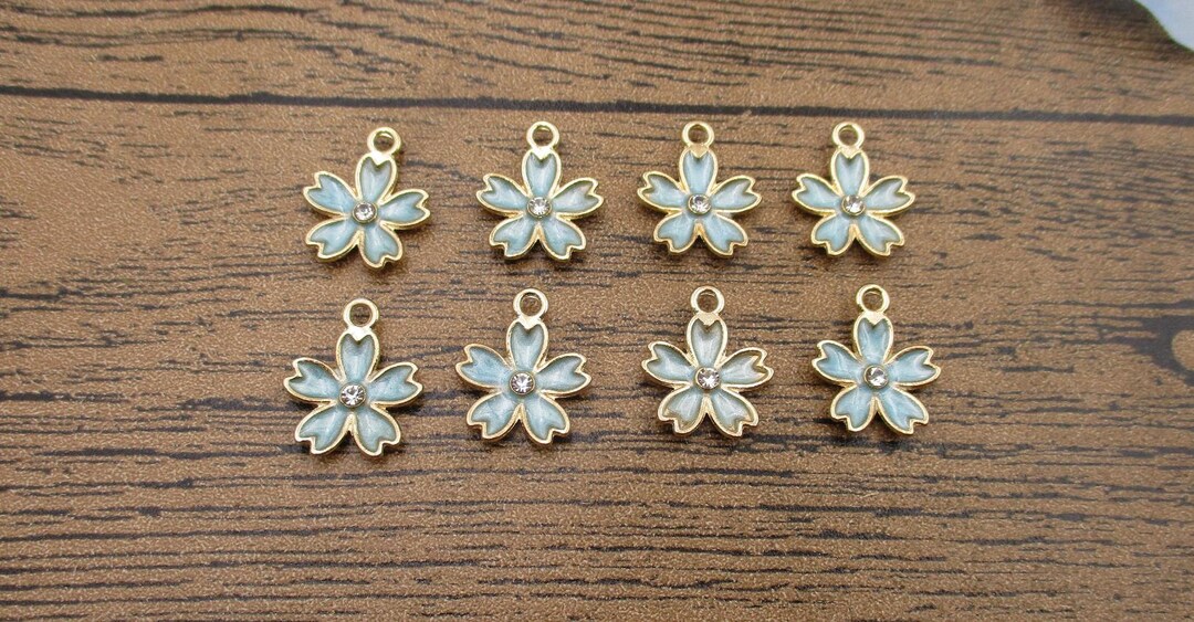 8 Sakura Charms,blue Plated Enamel With a Diamond-rs965 - Etsy