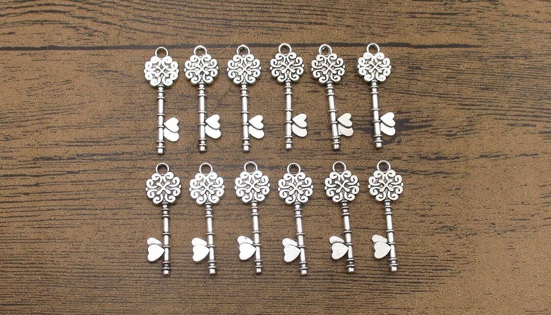 20 Key Charms,antique Silver Tone,double Sided-rs058 - Etsy