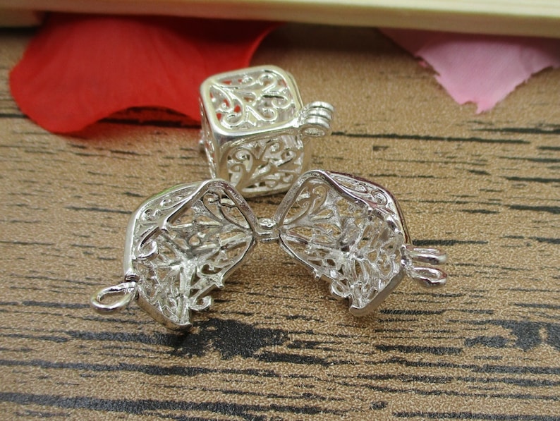 2 Cube Cage Pendant Small Cube Cage Charm for Pearls and - Etsy