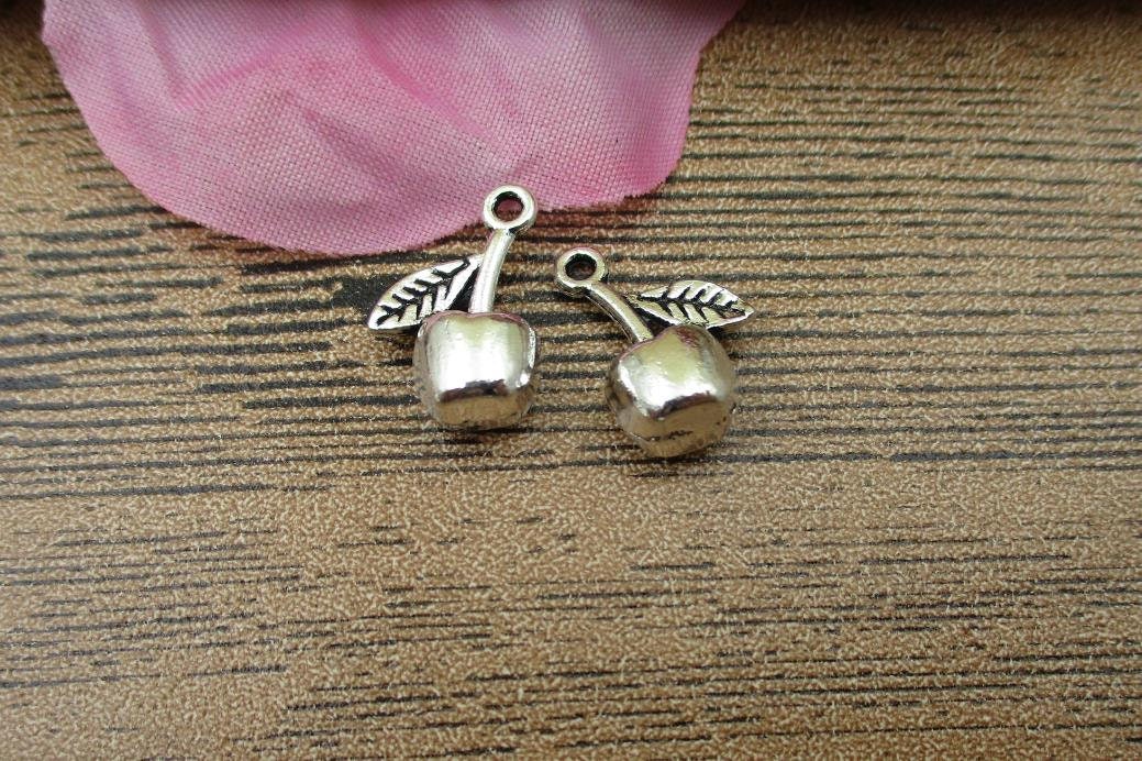 20 Cherry Charms Fruit Charms antique Silver Tonedouble | Etsy