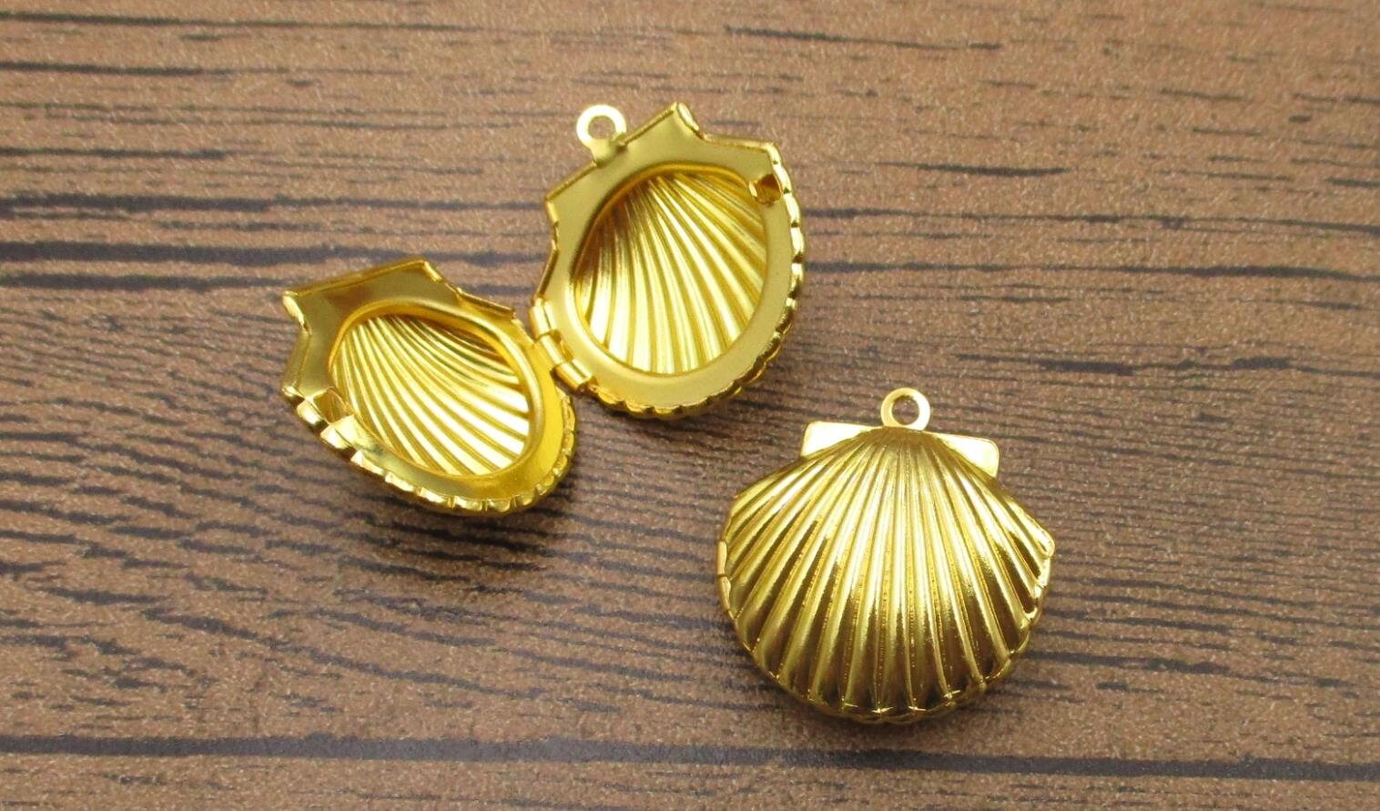 2 Openable Shell Locket Pendantsgold Color-ts266 - Etsy UK