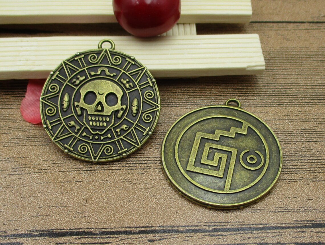 2 Large Skull Disc Charms,antique Bronze Tone-rs247 - Etsy