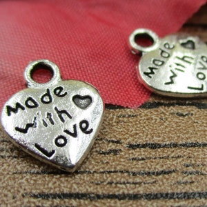 50 Heart Charms,love Pendant,made With Love, Antique Silver Tone,double ...