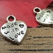 50 Heart Charms,love Pendant,made With Love, Antique Silver Tone,double ...