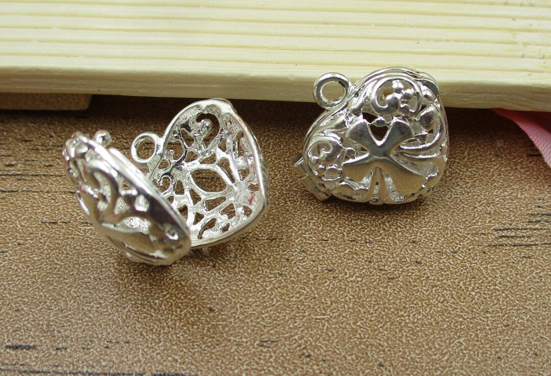 2 Cage Locket,filigree Cage Pendant,bright Silver Tone-ts020 - Etsy