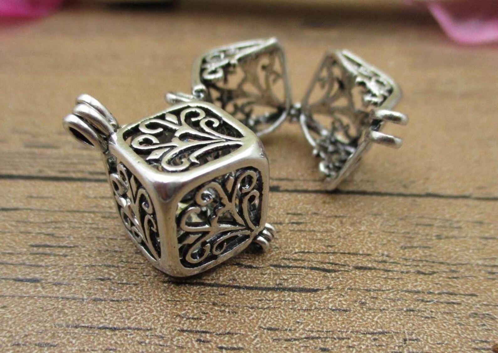 2 Cube Cage Pendants Small Cube Cage Charm for 8mm Pearls or - Etsy