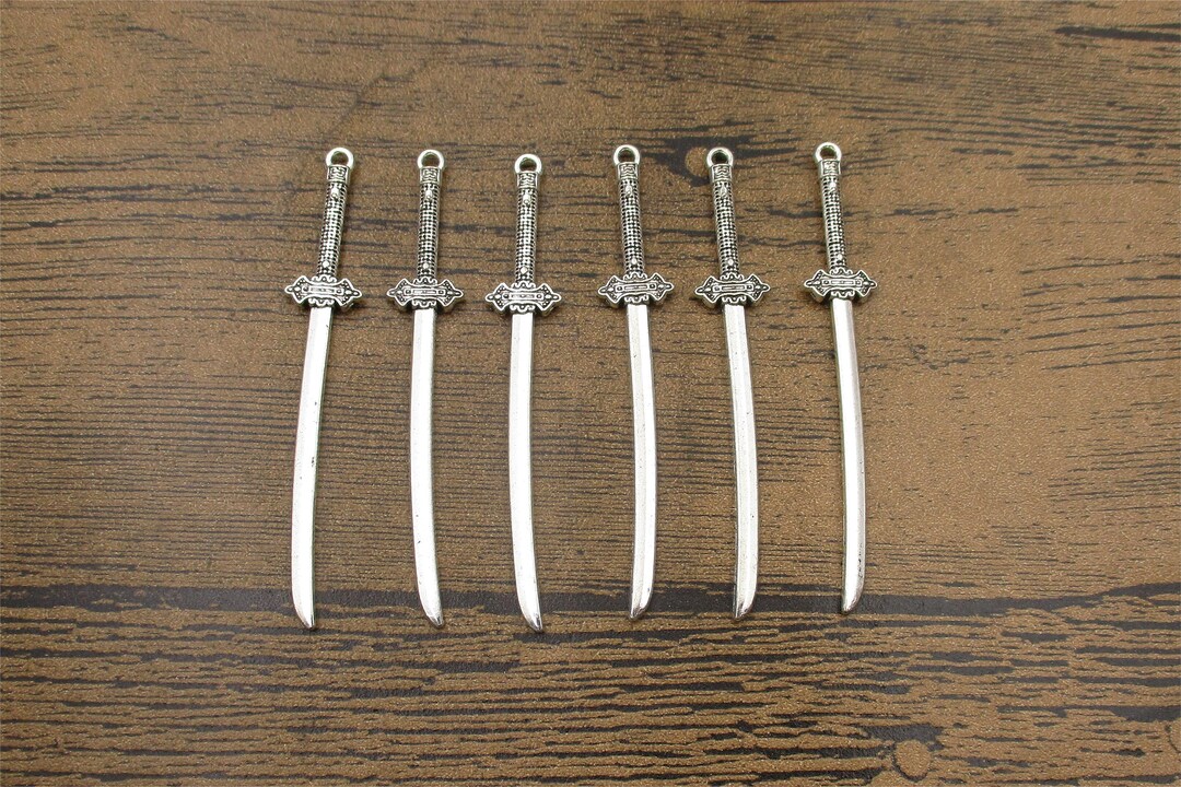 6 Samurai Sword Charms,antique Silver Tone 2 Sided-rs1366 - Etsy
