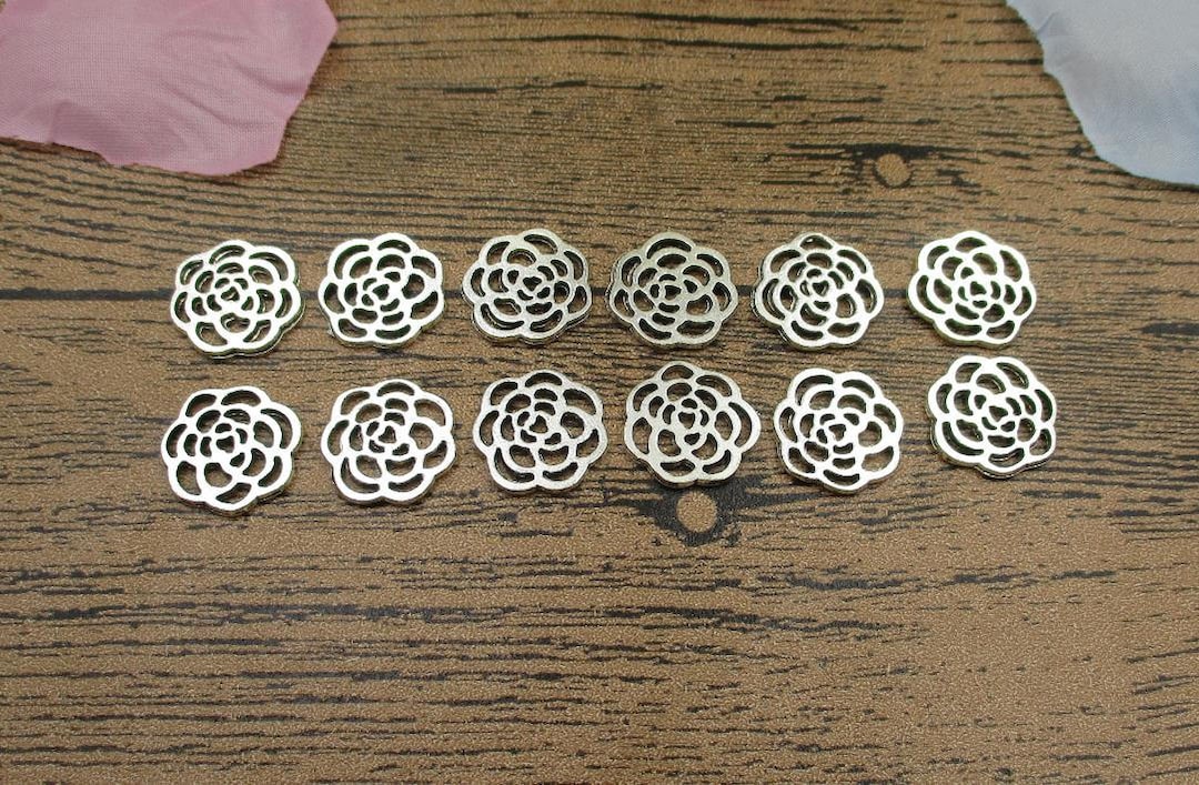 30 Flat Flower Charms,antique Silver Tone -RS700 - Etsy