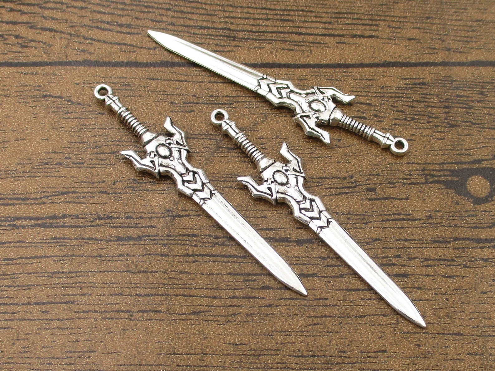 6 Sword Charms,antique Silver Tone 2 Sided-rs1361 - Etsy