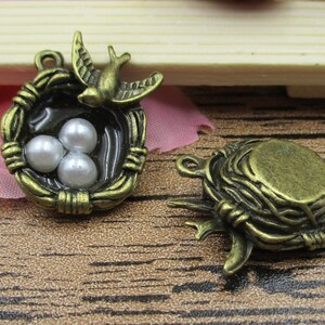 4 Bird Nest Charms ,bronze Tone With 3 Pearls -RS125 - Etsy