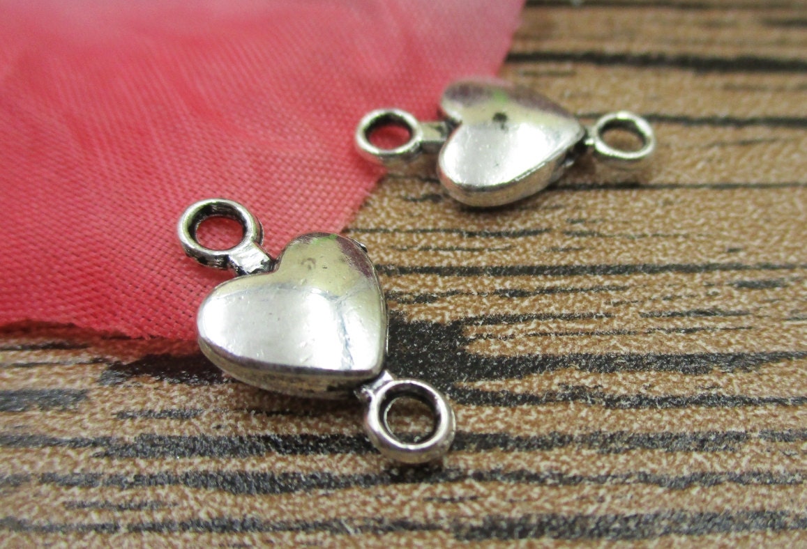 50 Heart charmslove connector antique silver tonedouble | Etsy