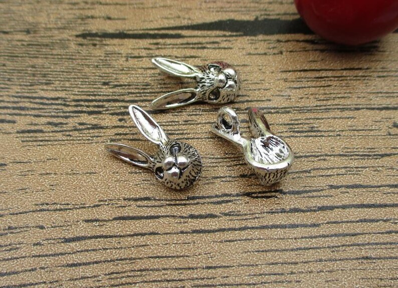 12 Rabbit Head Charmsantique Silver Tone3d Charms-rs647 - Etsy