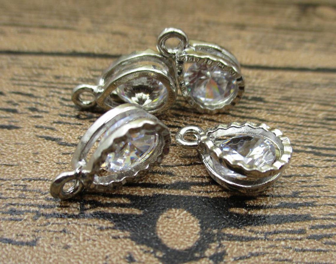 4 Drop Cage Pendants With Glass Diamond Insidesilver | Etsy
