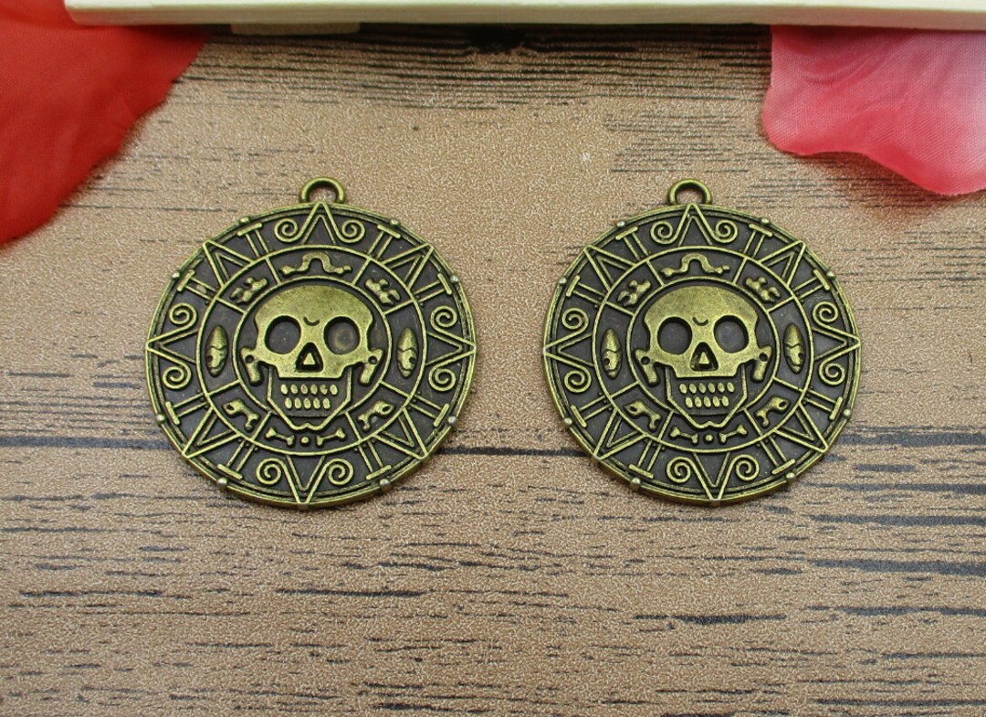 2 Large Skull Disc Charms,antique Bronze Tone-rs247 - Etsy