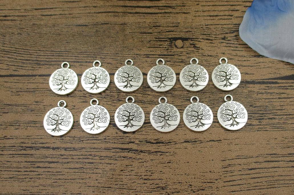 20 Round Tree CharmsAntique Silver ToneDouble sided-RS683 | Etsy