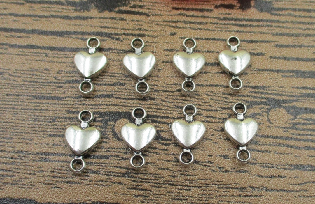 50 Heart Charms,love Connector, Antique Silver Tone,double Sided -RS007 ...