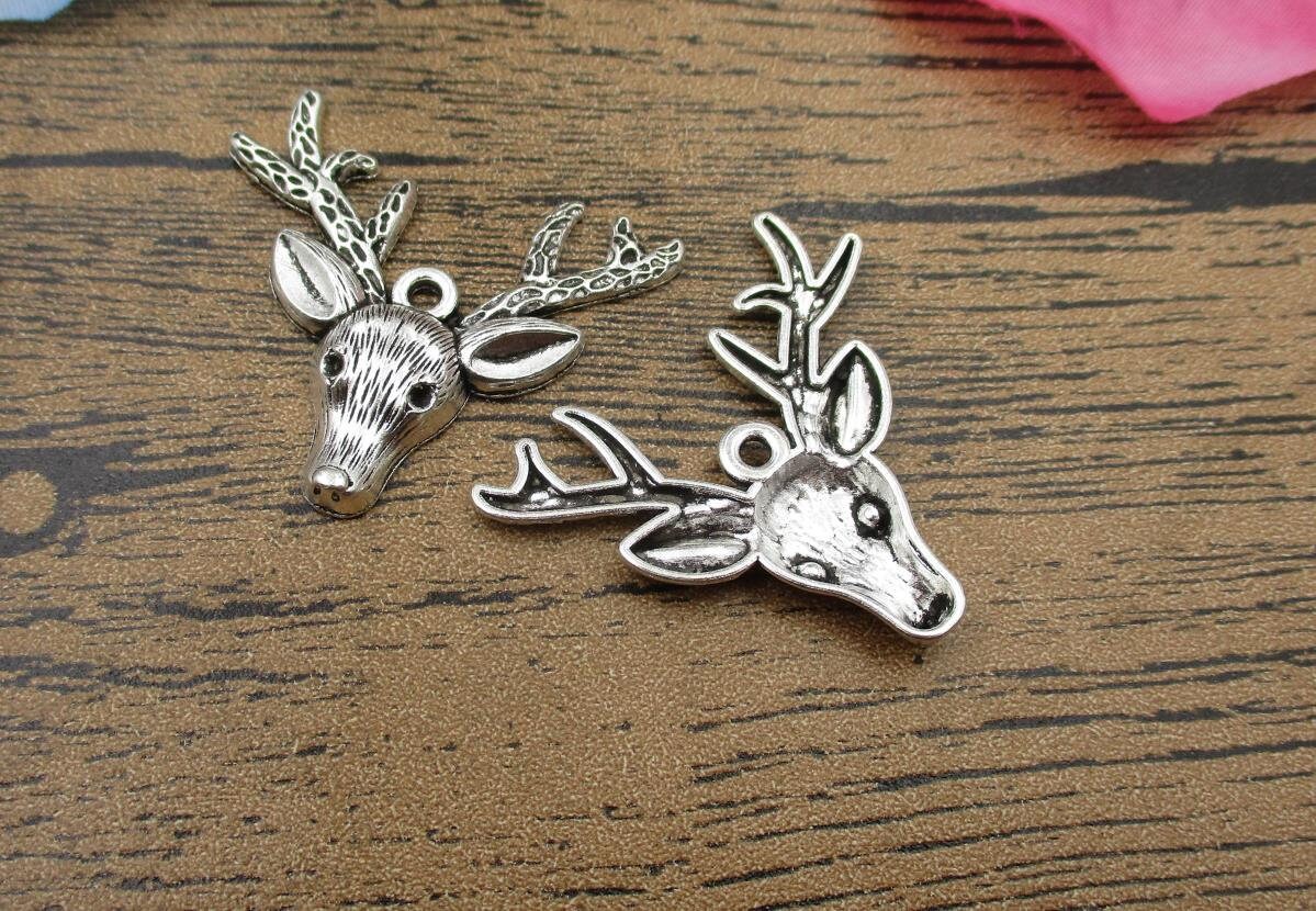 6 Deer Head Charmsantique Silver Tone-rs938 - Etsy