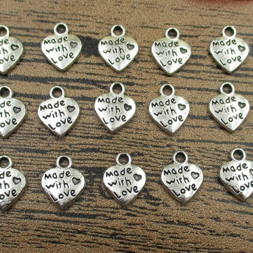 50 Heart Charmslove Pendantmade With Love Antique Silver - Etsy