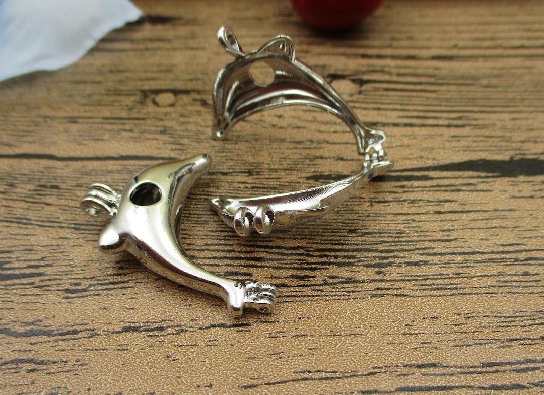 2 Dolphin 3D Bead Cage Pendants Fitting 7mm Bead ,antique Silver Tone ...