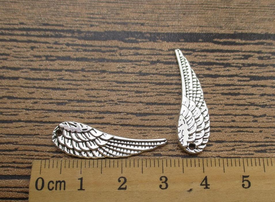 12 Detailed Wing Charms Antique Silver Tone Double Sided-RS799 | Etsy