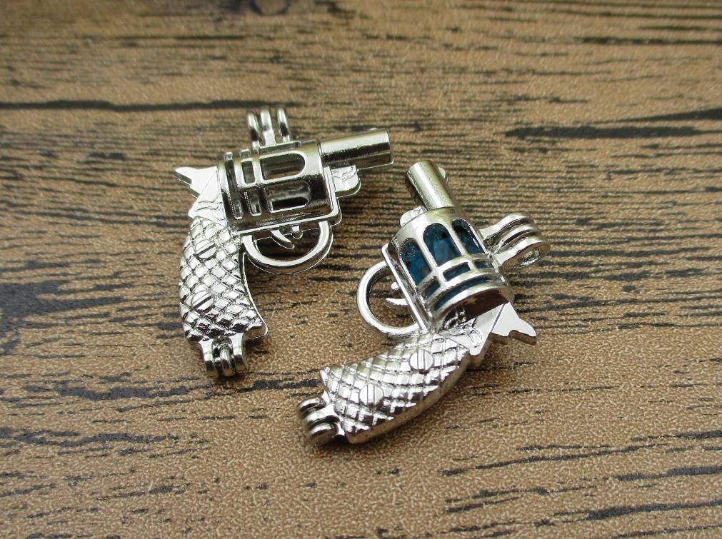 2 Pistol Cage Pendants for 6mm Pearlsantique Silver - Etsy
