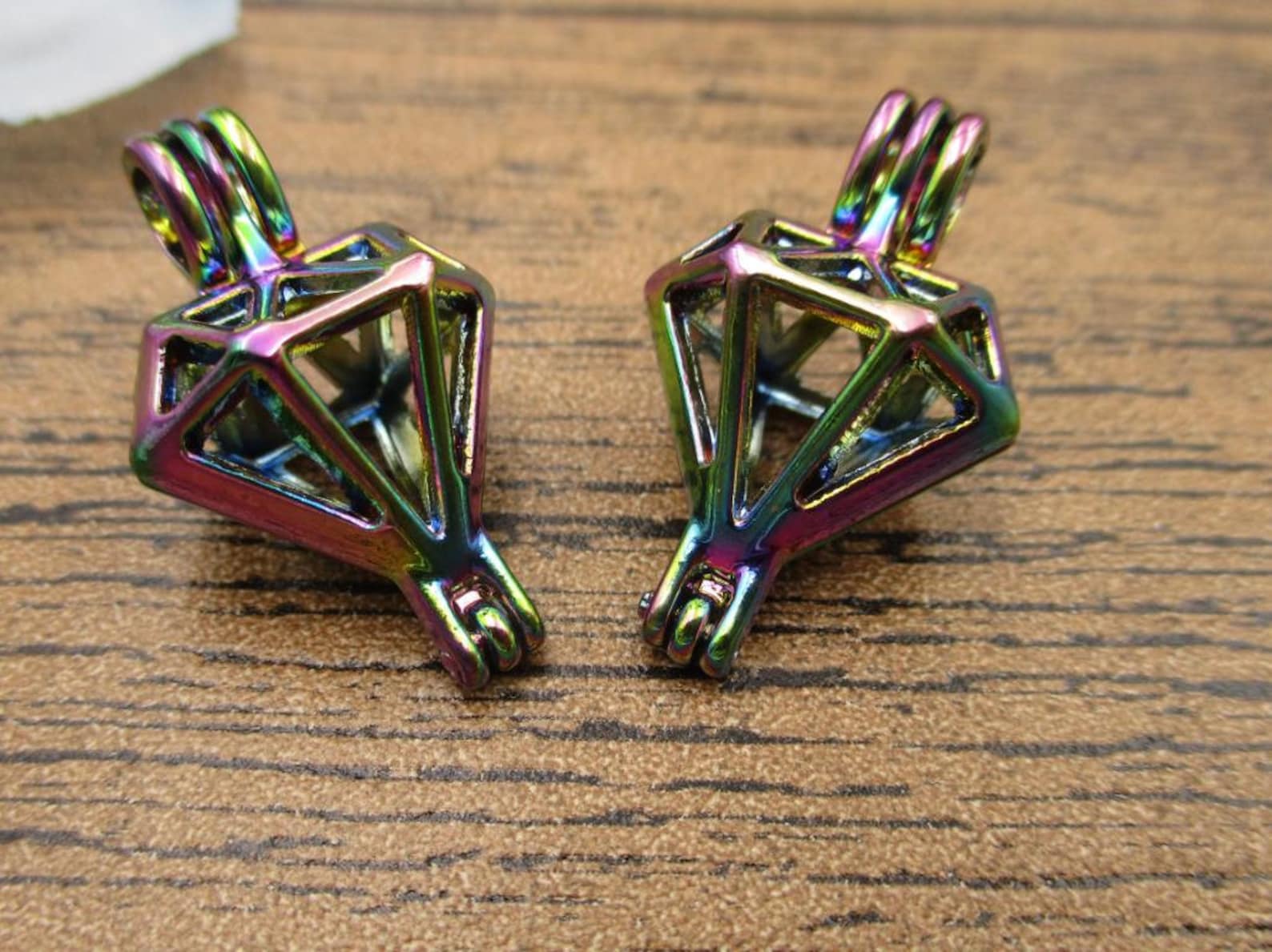 2 Diamond Cage Pendantshollow Filigree Cage Charms | Etsy